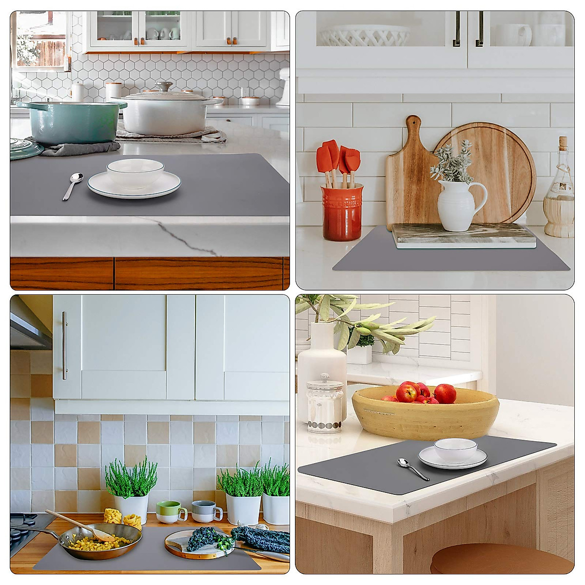 Silicone Mats for Kitchen Counter, Thicker 0.06", 25 x 17 inches Multipurpose Table Mat, Silicone Pad Desk Work Mat, Nonstick Nonskid Heat-Resistant Pad, Placemat, Dark Gray, 2PCS