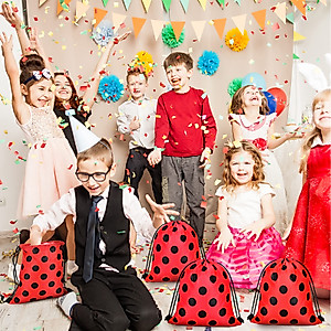 Woanger Ladybug Party Drawstring Bags Ladybug Party Favors Red Black Polka Dots Candy Goodie Gift Bags for Birthday Baby Shower Supplies(16 Pcs)