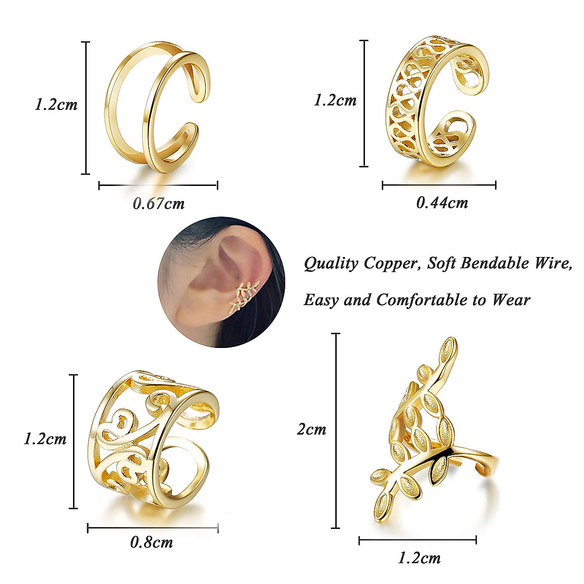 JOERICA 4 Pairs Silver Ear Cuff Earrings for Women Clip on Fake Lip Cartilage Tragus Helix Body Jewelry Set (C:Golden-tone)