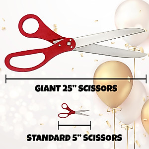 Giant Ribbon Cutting Scissor Set with Red Ribbon Included - 25" Extra Large Scissors - Heavy Duty Metal Construction for Grand Openings, Inaugurations, Ceremonies & Special Events