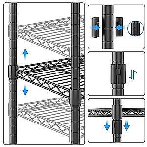 Homdox 5 Tier Wire Shelving Unit on Wheels, Adjustable Storage Racks and Shelving, Heavy Duty Rolling Metal Shelves with Side Hooks for Laundry Bathroom Kitchen Garage Pantry Organization, Black