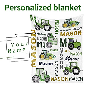 Custom Tractor Blanket with Name for Boys Girls Kids, Personalized Name Blanket Trucks, Soft Flannel Blankets Customized Gift for Children Day Birthday Christmas-40 x50
