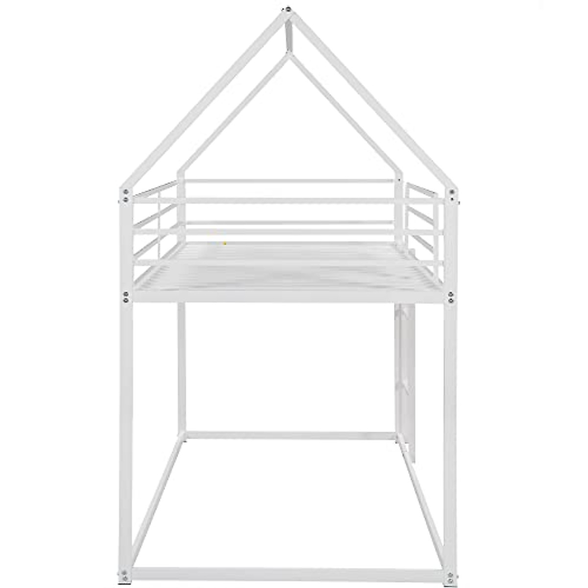 Harper & Bright Designs Twin Over Twin House Bunk Bed with Built-in Ladder, Metal Low Bunk Bed for Kids Girls Boys - White
