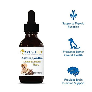 Ayush Pet Stress Support Ashwagandha Drops, Calm and Focus for Dogs or Cats, Alcohol Free Supplement, 2 oz.