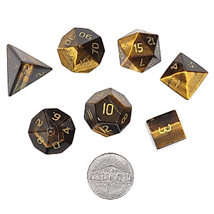 rockcloud Tiger's Eye DND Polyhedral Dice Set of 7, Healing Crystal Stone Hand-Made Dices with Dice Box for RPG MTG Table Games Home Office Decor