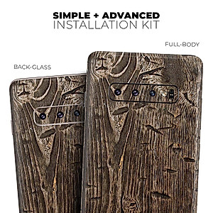 DesignSkinz Rough Textured Dark Wooden Planks Protective Vinyl Decal Wrap Skin Cover Compatible with The Samsung Galaxy S20 (Screen Trim & Back Glass Skin)
