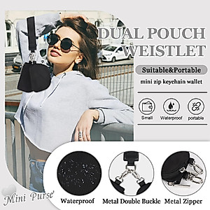 Mini Zip Around Wristlet Wallet for Women, Small Keychain Wallet Dual Pouch Portable Detachable Coin Purse Card Holder, Mini Pocket Key Chain Wristlet Wallet Ideal Birthday Gift(Pink+White)