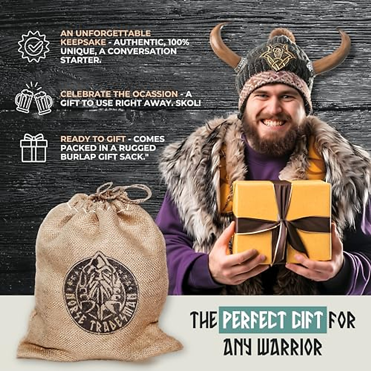 Norse Tradesman 20" Authentic Ox-Horn Viking Drinking Horn with Genuine Black Leather Belt Holster | Burlap Gift Sack Included | The Journeyman, Low-Polish, 20-Inch