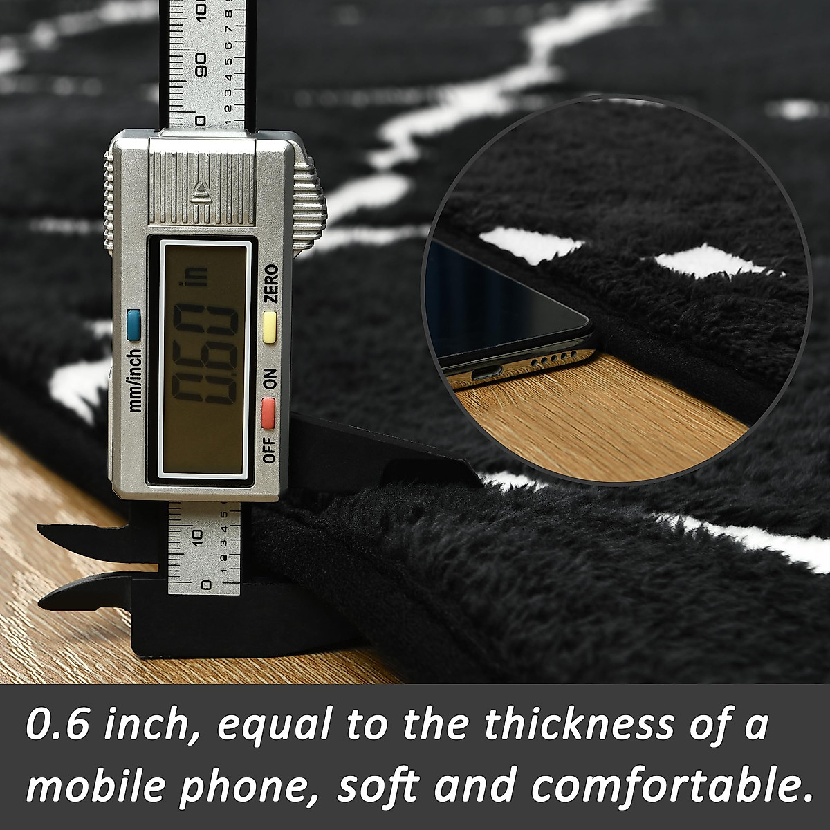 QXKAKA Ultra Soft Shag 5x8 Rug Modern Geometric Area Rug for Living Room Bedroom, Large Indoor Floor Carpet for Teens Girls Kids Nursery Home Decor, Black