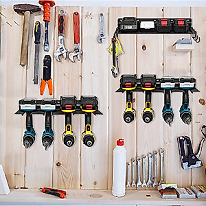 P-Aladin Power Tool Organizer, Drill Holder with 6 Hooks, Charging Station with Bit Storage Rack Shelf Wall Mount, Holds 4 Drills, Batteries, Tools for Garage, Home, Workshop, Shed