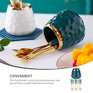 BESTonZON 1 Set Fork Spoon Ceramic Jar Dessert Fork Serving Spoon Utensil Holder for Storage Yogurt Spoons Tabletop Decor Utensil Supply Silverware Kitchen Utensil Phnom Penh Ceramics Coffee