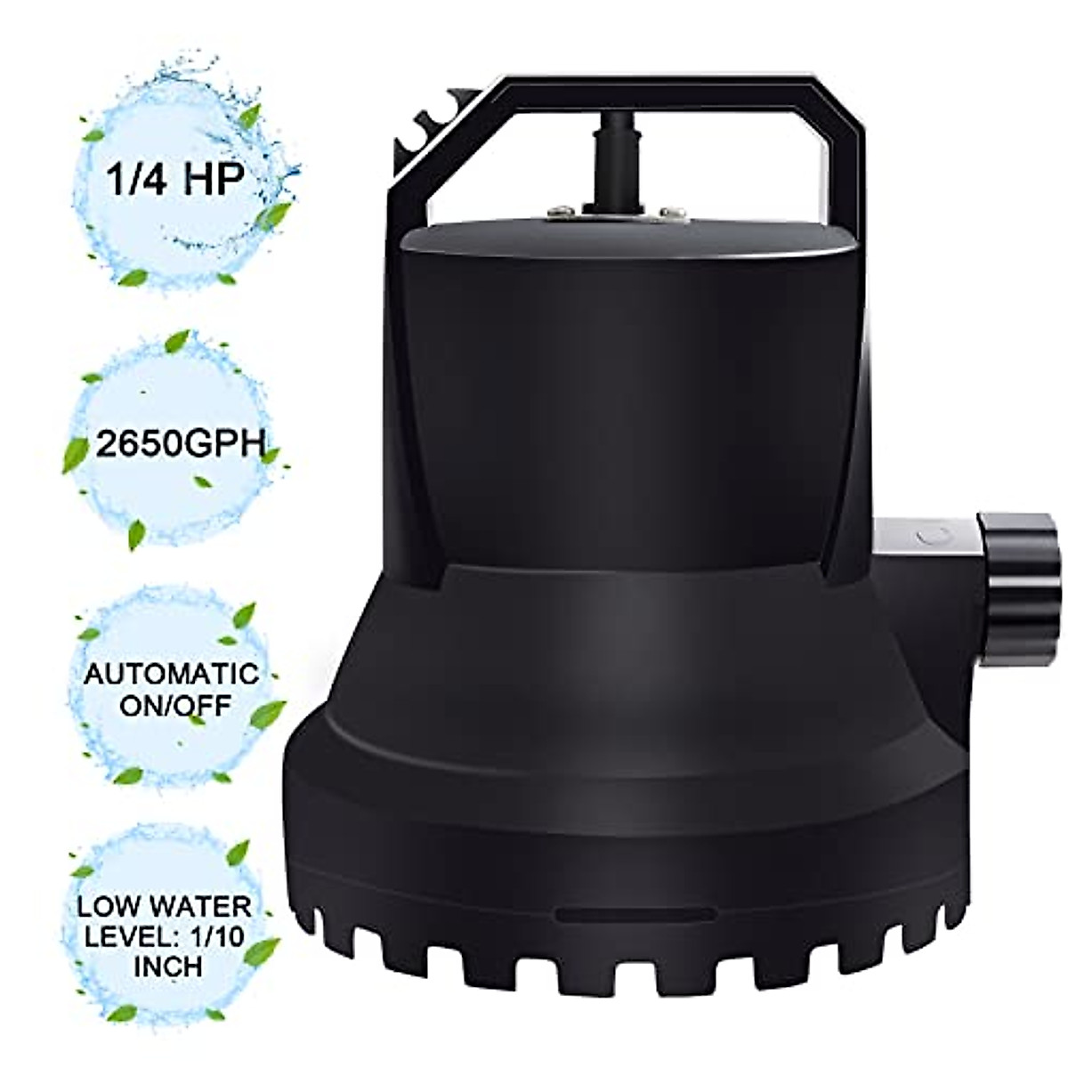 2200GPH 1/4 HP Automatic ON/Off Submersible Water Pump with Garden Hose Adapter, 14.8FT Lift Height, Swimming Pool Cover Pump for Waterfall, Fish Tank, Pond, Aquarium, Hydroponic Systems