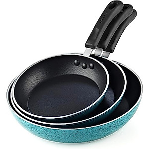 Cook N Home Nonstick Saute Fry Pan Set, 8, 9.5, and 11-Inch Kitchen Cooking Frying Saute Pan Skillet, Induction Compatible, Turquoise, 3-Piece
