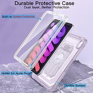 Cantis Clear Case for iPad Mini 6 8.3 inch 2021, [Built-in Screen Protector] & [Pencil Holder] Dual Layer Full-Body Shockproof Rugged Protective Case for iPad Mini 6th Generation, Clear