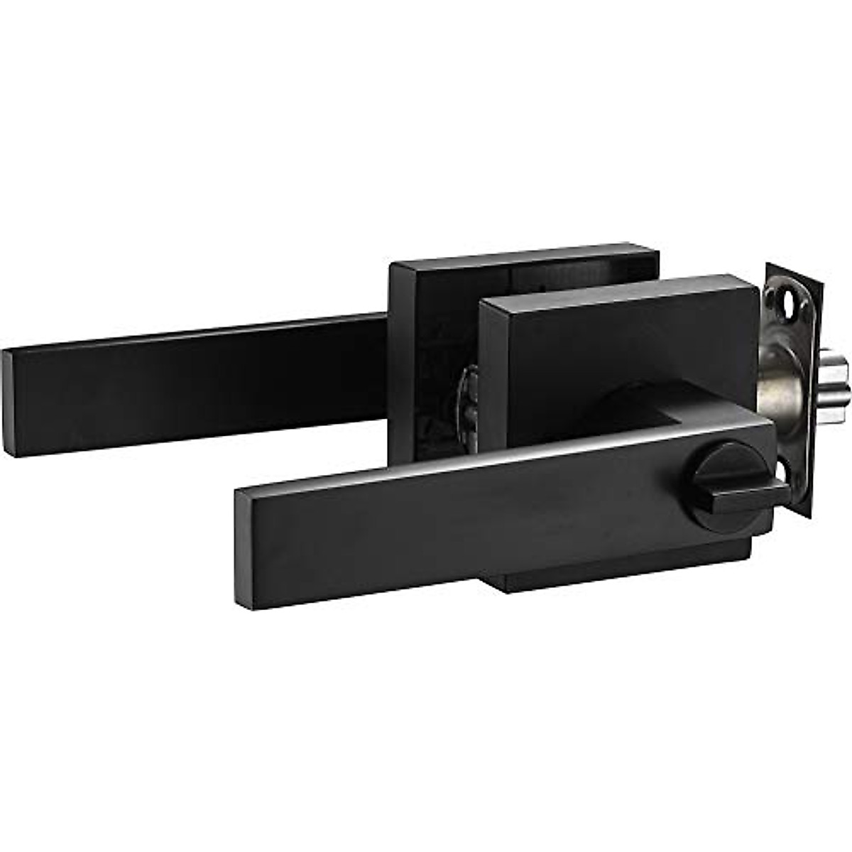 Berlin Modisch Contemporary Square Entry Lever Door Handle and Single Cylinder Deadbolt Locking Lever Handle Set [Front Door or Office] Right & Left Sided Doors Heavy Duty – Iron Black Finish