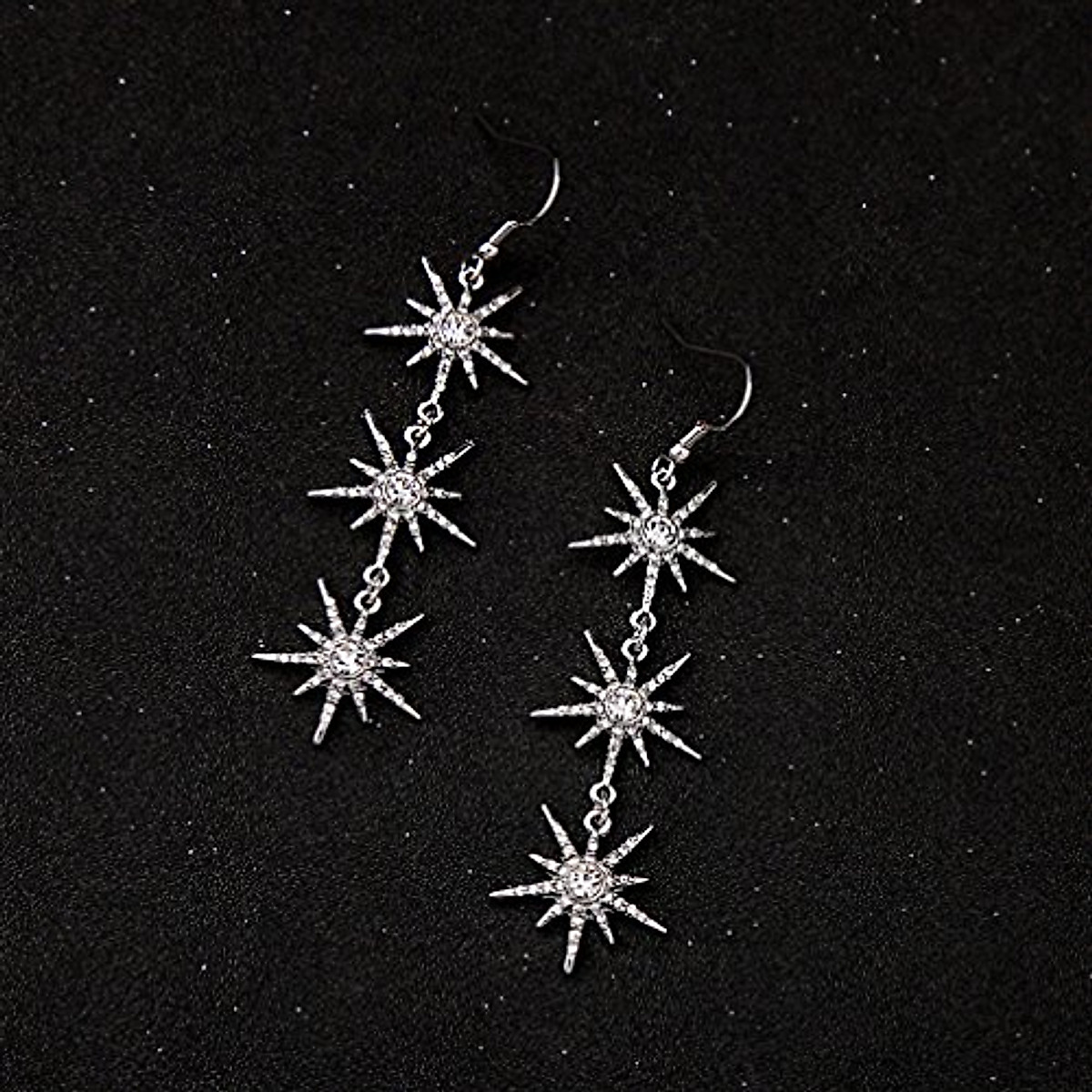 Star Drop Dangle Earrings Crystal Snowflake Earrings for Woman Silver Winter Party Christmas Wedding Women's Jewelry Tengkou (silver-plated-base)