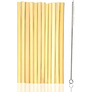 WorldFront Naturals Reusable Straws with Case & Straw Cleaner Brush - Eco Friendly Bamboo Straws Reusable Pack of 10, Used as Cocktail Straws, Smoothie Straws, Travel Straws, Coffee Straws