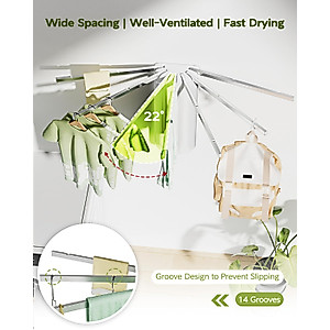 Vikaqi Wall Mounted Laundry Drying Rack, Foldable Wall Octopus Clothes Drying Rack Folding Indoor, Towel Drying Rack Collapsible, Space Saving Drying Rack Clothing with 7 Hanging Rods