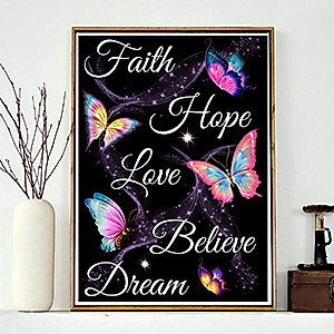 Diamond Painting Kits for Adults, 5D Diamond Painting Butterfly Text Art DIY Round Drill Diamond Art Faith Hope Love, Valentine's Day Gift 11.81x15.75 inches