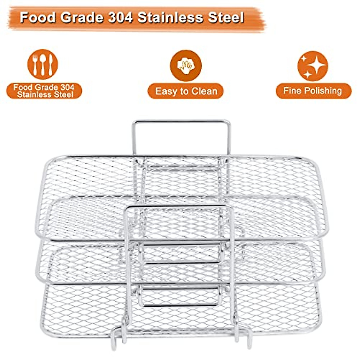 Air Fryer Rack Compatible with Ninja DZ201 DZ401 XL Air Fryer 2-Basket Electric Fryer (2Pack) , Multi-Layer Grill Rack, Grill Rack, Double Basket Air Fryers Rack, 304 Stainless Steel Toast Rack