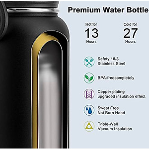YUTTEK Insulated Water Bottle with Straw Lid-Stainless Steel Reusable waterbottle for Gym, Office, School, sports & Travel,Double Walled bottles with 3 Lids & straw for Men, Women, kids and adults