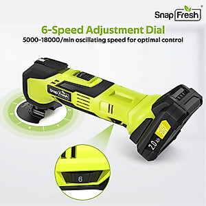 Cordless Oscillating Tool, SnapFresh 20V Battery-Powered Oscillating Multi-Tool with 6 Variable Speed Control and 22pcs Accessories for Trimming,Cutting, and Removing, Battery and Charger included