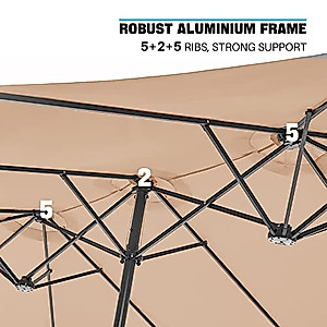 SUPERJARE 14FT Outdoor Patio Umbrella with Base Included, Extra Large Table Umbrella with Fade Resistant Canopy, Double Sided Outdoor Umbrellas for Pool, Deck, Market, Backyard-Beige