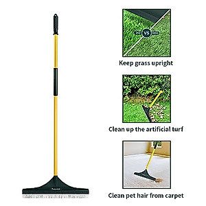 Bulunow Artificial Turf Rake, 55" Long Whole-Piece Pole No Broke Design - Garden Hand Broom Rake for Easy Quick Remove Leaves, Debris, Shrubs, Pet Hairs.. from Turf, Lawn, Synthetic Grass, Carpet
