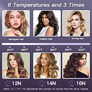 Auto Hair Curler, Automatic Curling Iron Wand with 1" Large Rotating Barrel & 6 Temps & 3 Timer Settings, Curling Iron with Dual Voltage, Auto Shut-Off, Fast Heating Spin Iron for Hair Styling