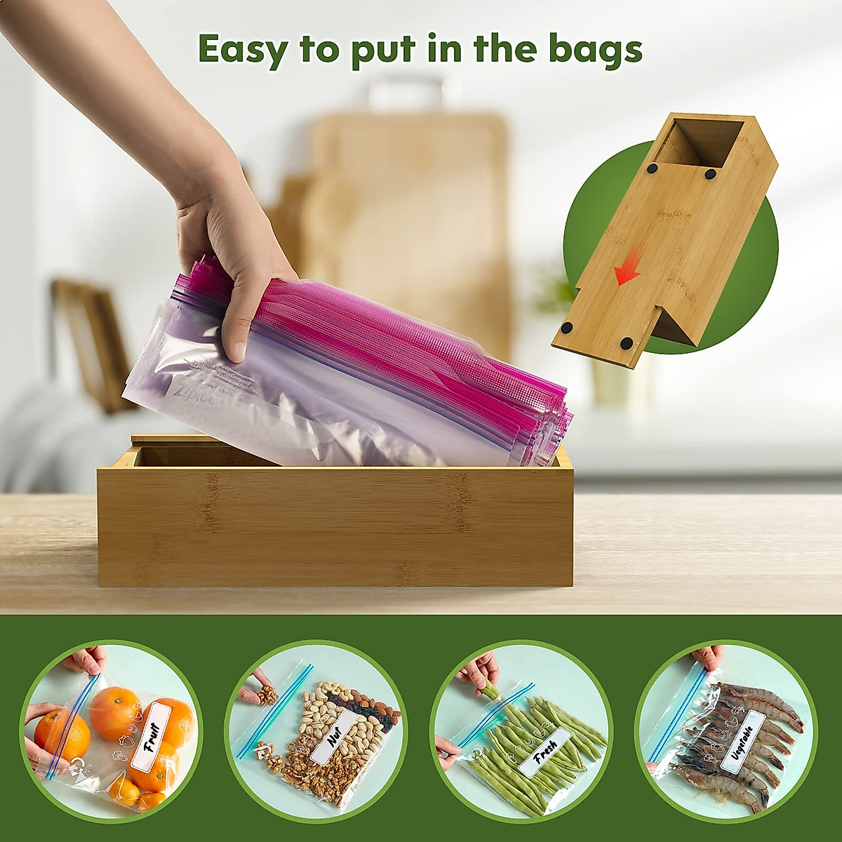 NautDuty Ziplock Bag Storage Organizer, Bamboo Baggie Organizer, Food Storage Bag Organizer for Kitchen Drawer, for Gallon, Quart, Sandwich, Snack & Slider Bags, Ziploc Bag Organizer