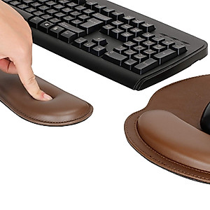 RICHEN Ergonomic PU Leather Keyboard Wrist Rest and Mouse Pad with Wrist Support, Memory Foam Set for Computer/Laptop,Gaming and Office, Comfortable for Easy Typing & Pain Relief (PU Brown)