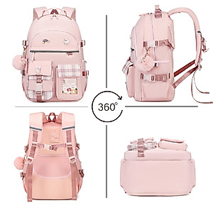 KIDNUO Backpack for Girls, 15.6 Inch Laptop School Bag Kids Kindergarten Elementary College Backpacks Large Bookbags for Teen Girls Women Students Casual Travel Daypacks (Pink L)