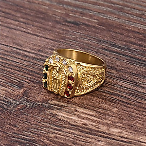 JAJAFOOK Gold Plating Cubic Zirconia Religious Our Lady of Guadalupe Virgin Mary Ring Religious Ring