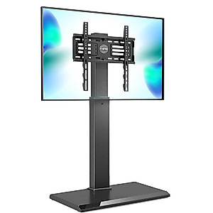 FITUEYES Iron Base Universal Floor TV Stand with Swivel Mount Space Saving for 26-65 Inch LED LCD OLED Plasma Flat Panel or Curved Screen TVs Height Adjustable Wire Management (Black)