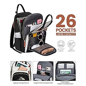 LOVEVOOK Laptop Backpack for Women, 15.6 Inch Travel Anti-theft Laptop Bag, Fashion Work Business Backpacks Purse, Warterproof College Teacher Nurse Computer Professor Daypack, Beige-Black-Brown