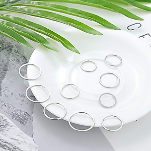 FINREZIO 10PCS Women's 1MM Stainless Steel Plain Band Knuckle Stacking Rings Fashion Thin Midi Rings Comfort Fit Size 2-11 Silver Tone