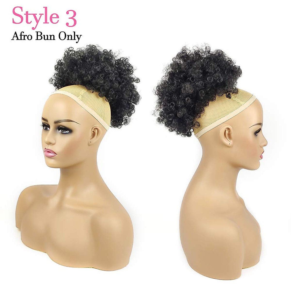Allyreetress Afro Puff Drawstring Ponytail with Bangs Pineapple Updo Hair for Black Women,Short Kinky Curly Ponytail Bun with 2 Replaceable Bangs(#1B-Black)