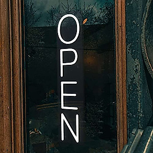 HiNeon Vertical Neon Open Sign, 26inx5in Vertical LED Open Sign for Business, Bar, Shop Windows, Restaurant Storefront, Direct Plugin w/ 12V Adapter & Remote Control w/ 6 Modes (White)
