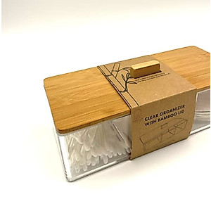 Kornerstore Compartment Organizer with Bamboo Lid - an Organizer and Storage Solution for Bathroom, Countertop - Qtip, Bathroom Accessories, Lash, Cotton Swabs, Coffee Pods, Tea Bags