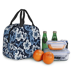 Ucsaxue Hawaiian Tropical Floral Hibiscus Flowers Lunch Bag Small Insulated Lunch Box with Front Pocket Kawaii Lunch Bags for Girls Boys Freezable Bento Box Women Men Lunch Boxes