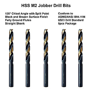 MAXTOOL 3/16" 5pcs Identical Jobber Length Drills HSS M2 Twist Drill Bits Fully Ground Black & Bronze Straight Shank Drills; JBF02H10R12P5