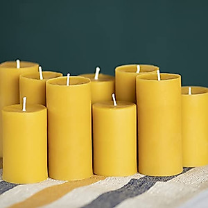 CANDWAX Pure Beeswax Pillar Candles 1.8x4 inch Set of 3 - Yellow 34,5 Hours Burning Handmade Candles - Smokeless Pure Bees Wax Candles Home Decor Natural Candles