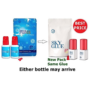 2 Bottles Sky Glue S+ for Eyelash Extension 5ml - Powerful Strong Professional Black Bonding Adhesive for Lash Extensions / 1-2s Fast Drying / 6-8 Weeks Lasting time TUBeauty
