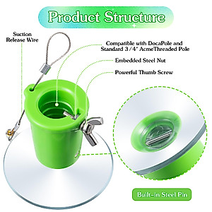 Enhon Light Bulb Changer for High Ceilings and Recessed Lights, Suction Cup Flat Lightbulb Remover Tool Compatible with DocaPole and Other Standard Threaded Extension Pole (Pole Not Included), Green