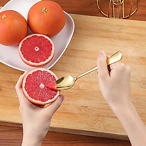 5 PCS Grapefruit Spoons, Stainless Steel Grapefruit Spoon Utensil Set, Serrated Edge & Thick Gauge Handle, Rose Gold Kitchen Tool with Non-stick Plating for Kiwi, Dessert, Apple, Citrus Fruit