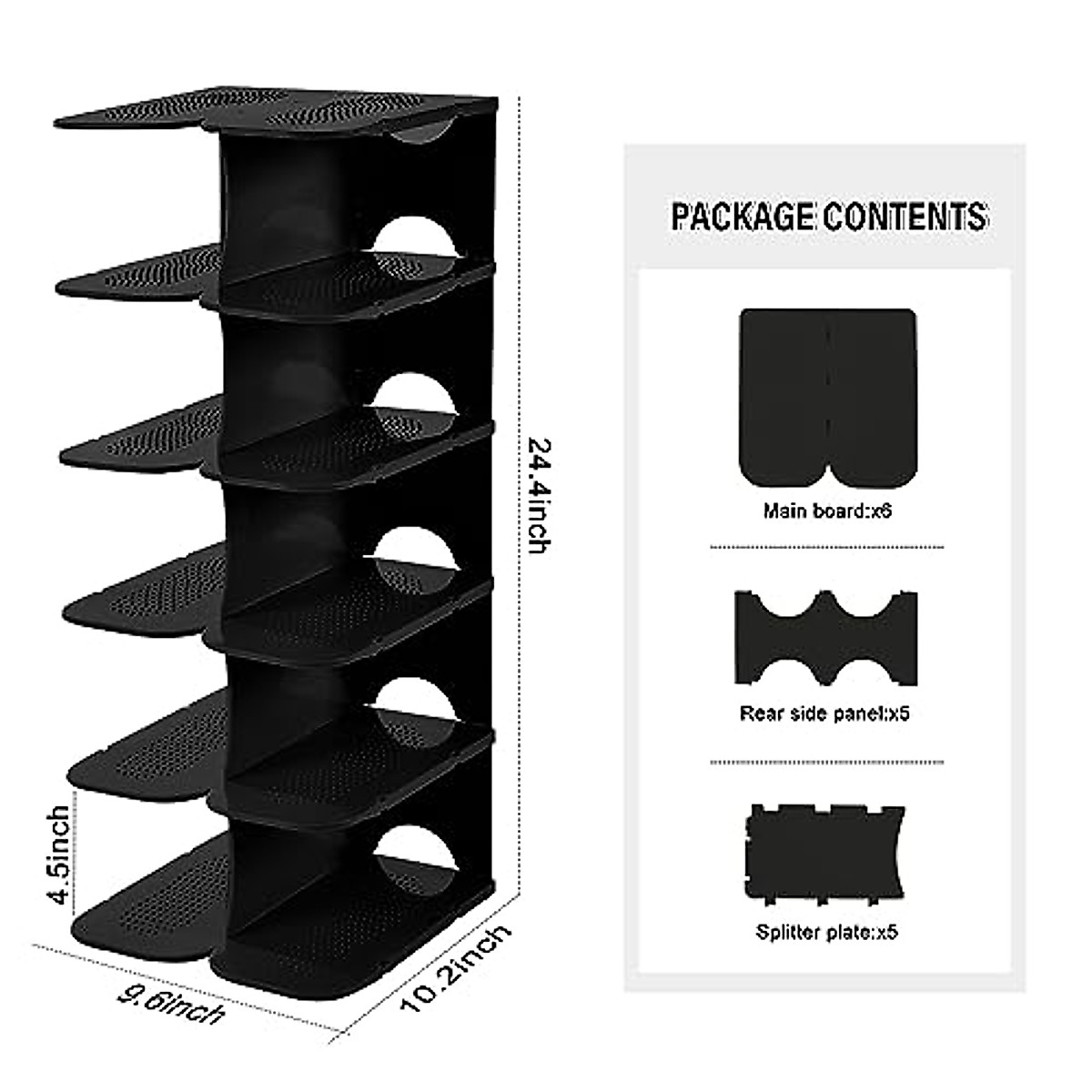 ACPOP 6-Tier Free-Standing Shoe Rack, Adjustable Shoe Shelf, Space Saving Shoes Storage Organizer Stand for Entryway, Hallway, Closet, Black