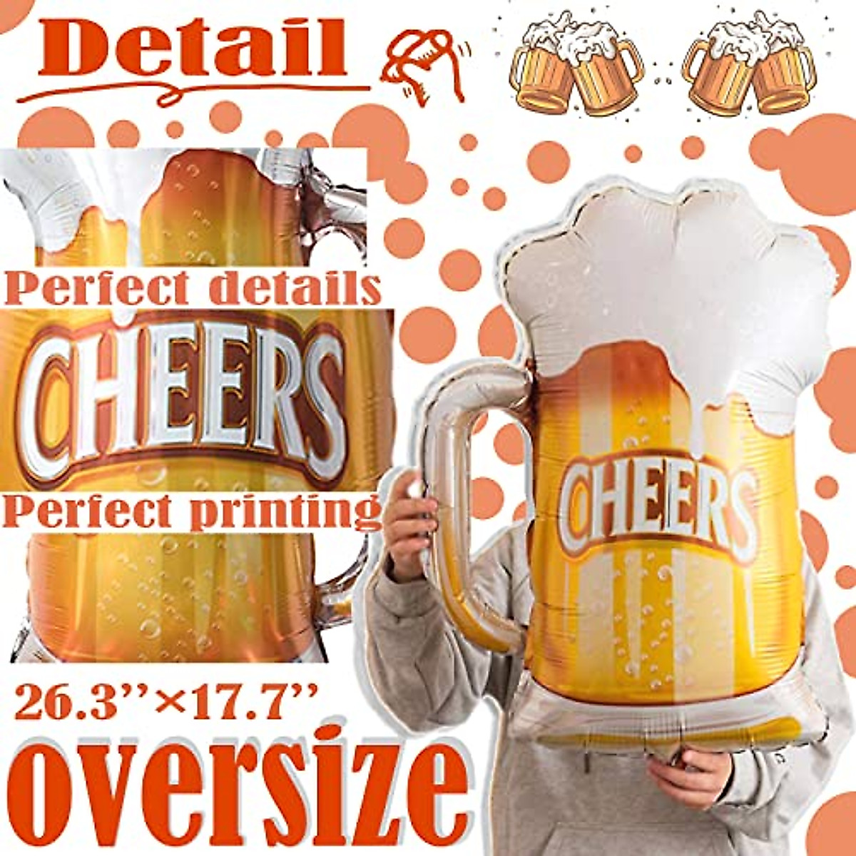 CYMYLAR Whiskey Bottle Beer Mug Super Shape Mylar Foil Balloon for Bar Summer Party Beer Festival Birthday Party Decorations