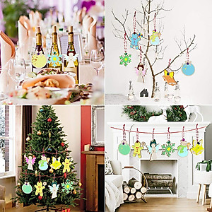 OurWarm 48pcs Wooden Christmas Ornaments Crafts for Kids, Unfinished Wood Slices Ornaments, DIY Crafts Christmas Ornaments Set for Christmas Tree Ornaments