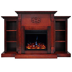 Cambridge Savona 72'' Electric Fireplace with Enhanced Charred Log Insert | Multi-Color Flame | for Rooms up to 210 Sq.Ft | Remote | Cherry Mantel | Dual Heat Settings | Timer