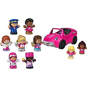 Barbie You Can Be Anything Figure Pack by Fisher-Price Little People, Gift Set of 7 Figures for Todd & Fisher-Price Little People Toddler Toy Car with Music Sounds and 2 Figures, Convertible
